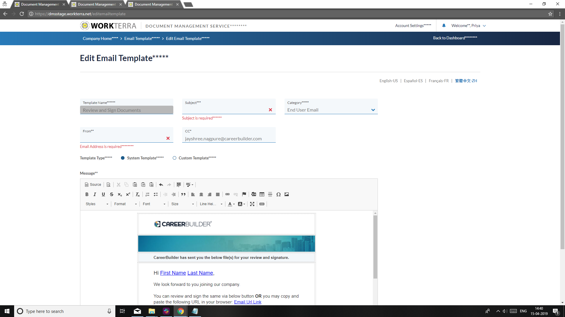 Dms 1081 Dms Localization All Language Email Templates Edit Workterra Jira